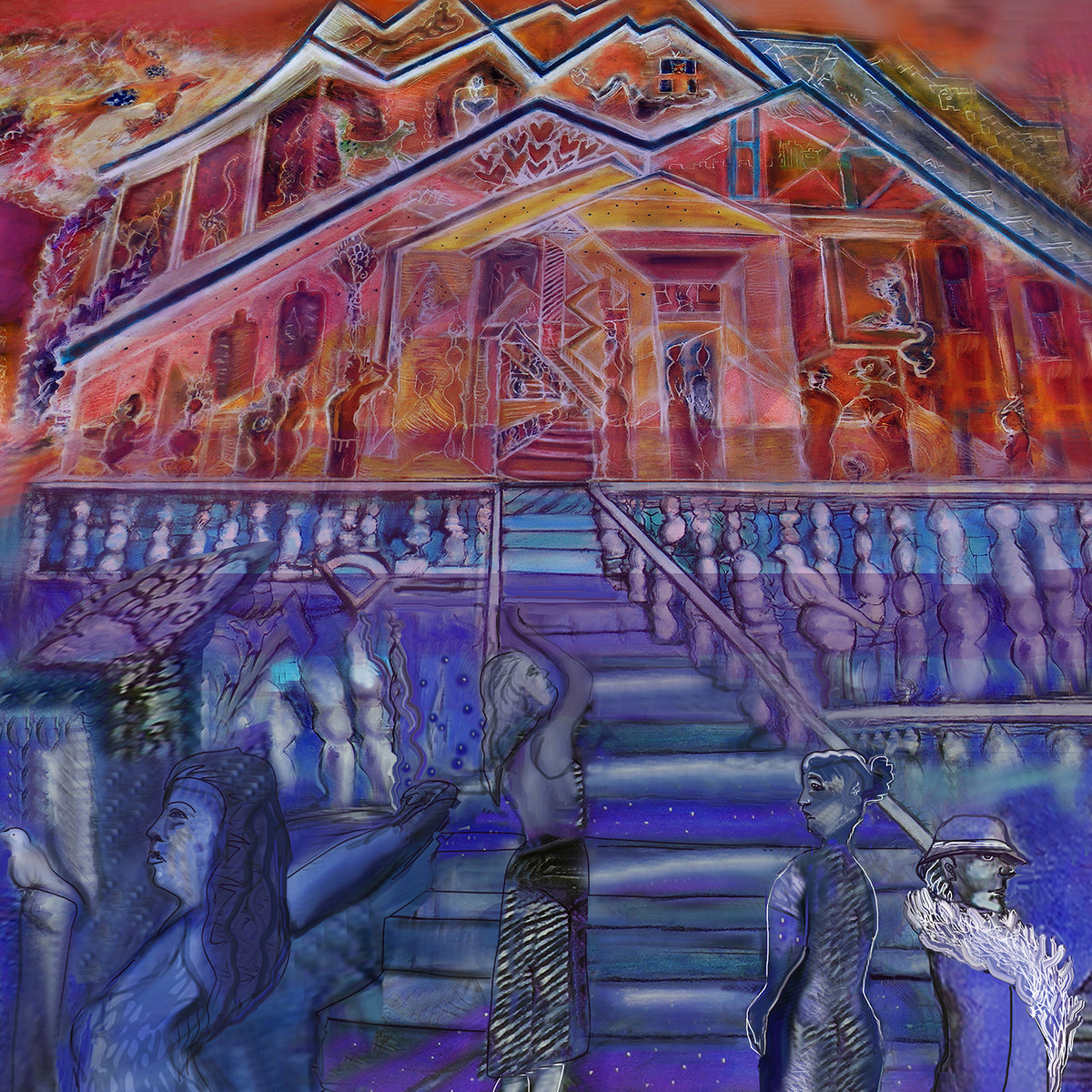Maximalist Impressionist Digital Watercolor Print – Art by Deeling