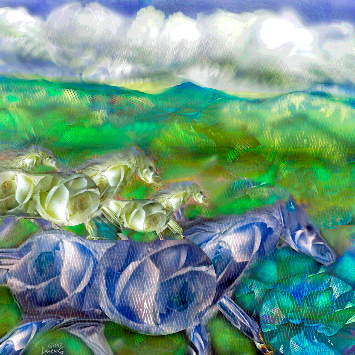 Maximalist Impressionist Cloudscape Art Print – Art by Deeling